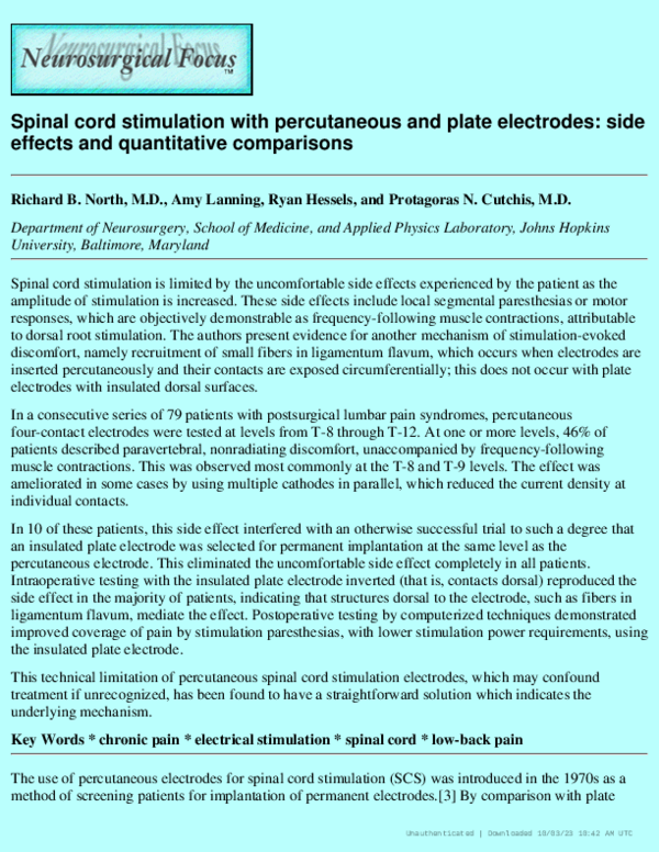(PDF) Spinal cord stimulation with percutaneous and plate electrodes ...