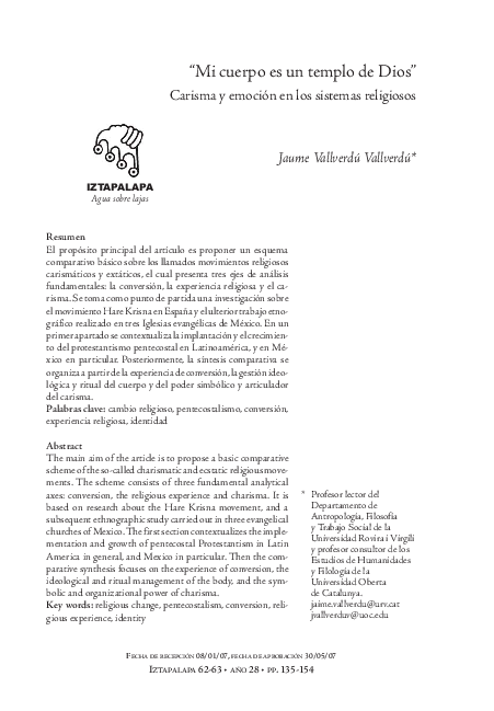 (PDF) “Mi cuerpo es un templo de Dios” Carisma y emoción en los sistemas religiosos