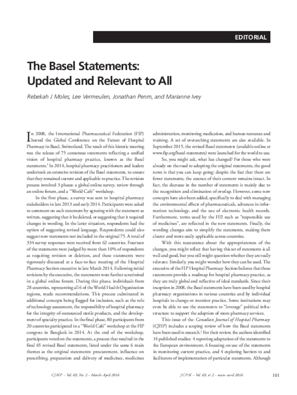 (PDF) The Basel Statements: Updated and Relevant to All
