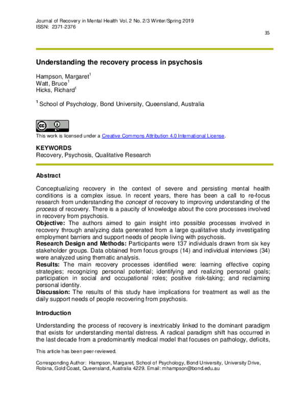 (PDF) Understanding the Recovery Process in Psychosis
