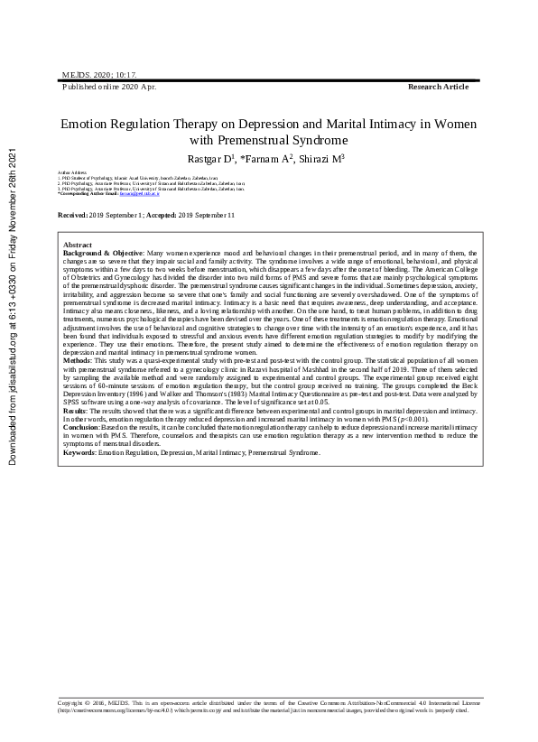(PDF) Emotion Regulation Therapy on Depression and Marital Intimacy in ...