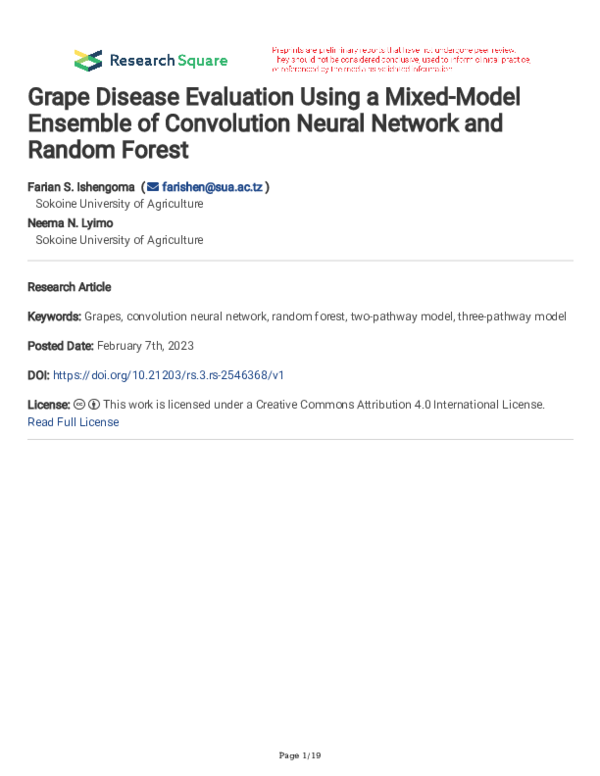 (PDF) Ensemble Model for Grape Disease Detection Using CNN and RF