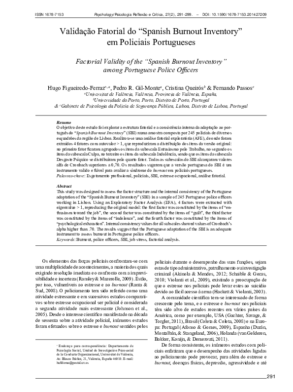 (PDF) Factorial Validity of the "Spanish Burnout Inventory | Pedro Gil ...