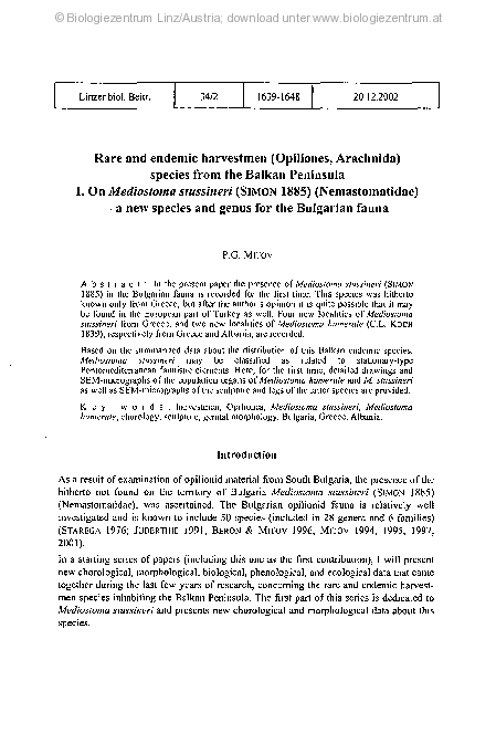 (PDF) Rare and endemic harvestmen (Opiliones, Arachnida) species from ...