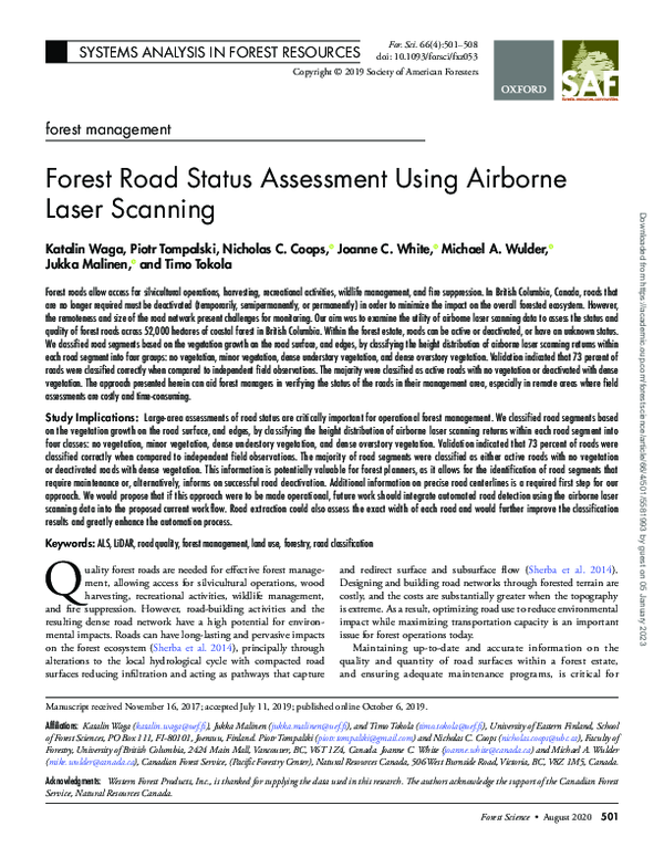 (PDF) Forest Road Status Assessment Using Airborne Laser Scanning