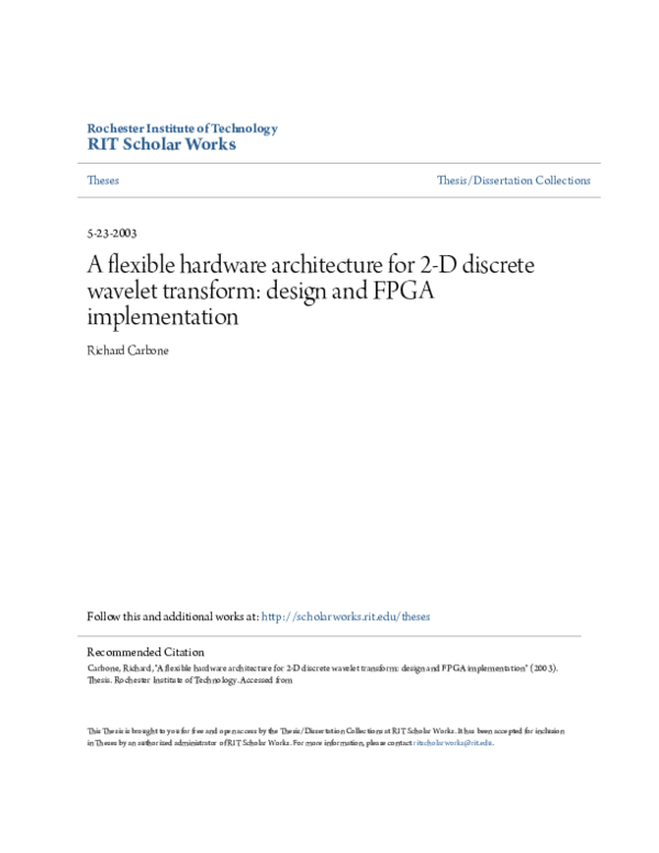 (PDF) A flexible hardware architecture for 2-D discrete wavelet transform