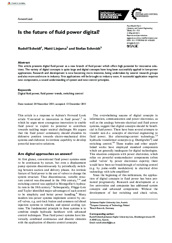 (PDF) Is the future of fluid power digital?