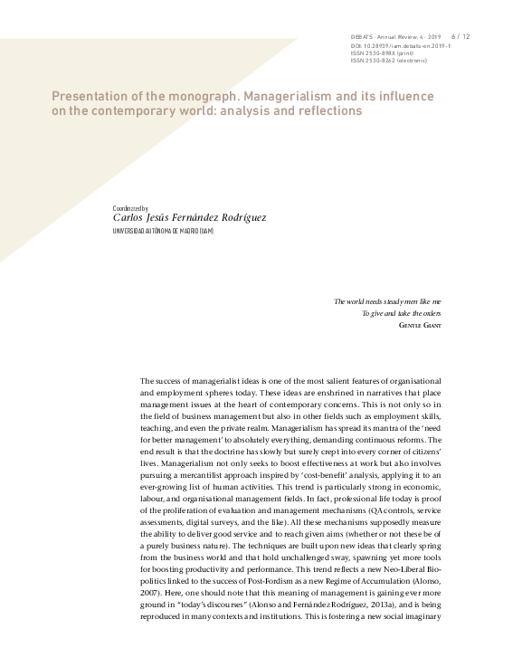 (PDF) Presentation of the monograph. Managerialism and its influence on the contemporary world ...