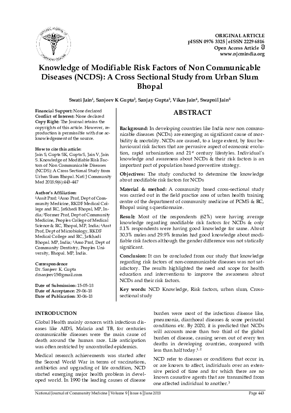 (PDF) Knowledge of Modifiable Risk Factors of Non Communicable Diseases ...