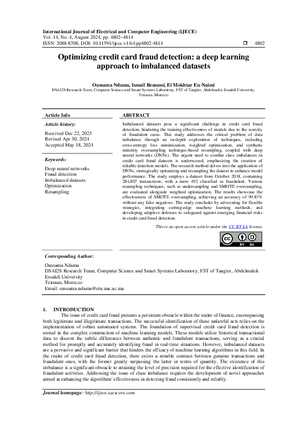 Pdf Optimizing Credit Card Fraud Detection A Deep Learning Approach To Imbalanced Datasets