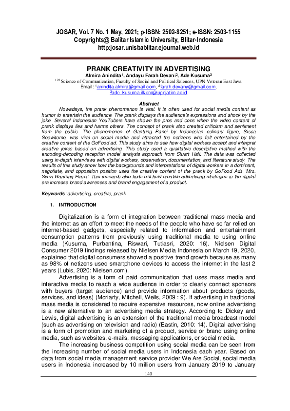 (PDF) Prank Creativity in Advertising