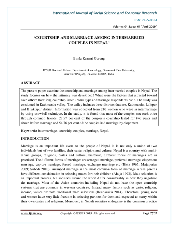 (PDF) 'COURTSHIP AND MARRIAGE AMONG INTERMARRIED COUPLES IN NEPAL'