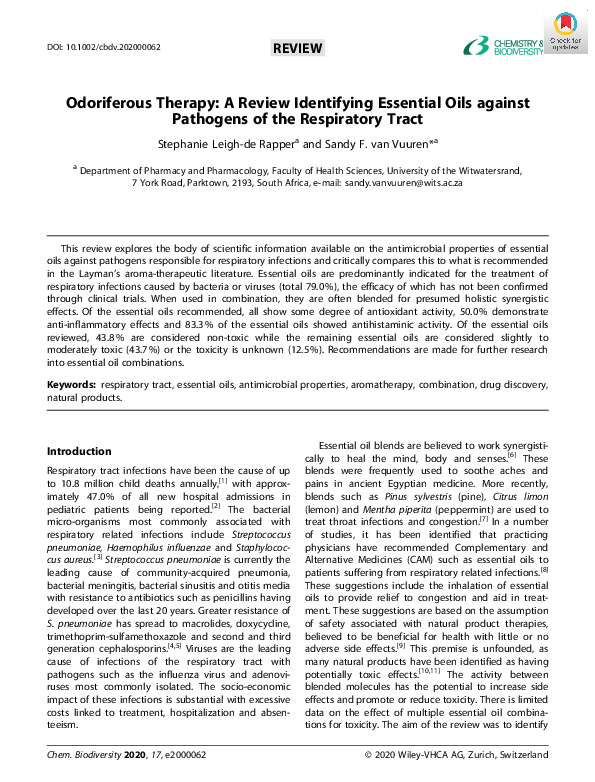 (PDF) Odoriferous Therapy: A Review Identifying Essential Oils against ...