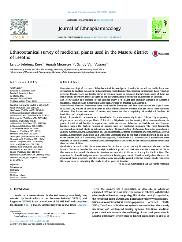(PDF) Ethnobotanical survey of medicinal plants used in the Maseru ...