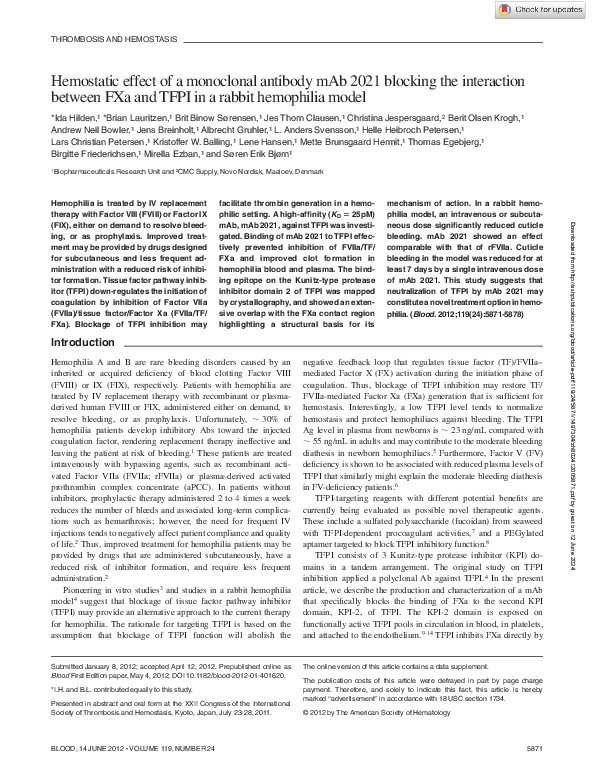 (PDF) Hemostatic effect of a monoclonal antibody mAb 2021 blocking the ...