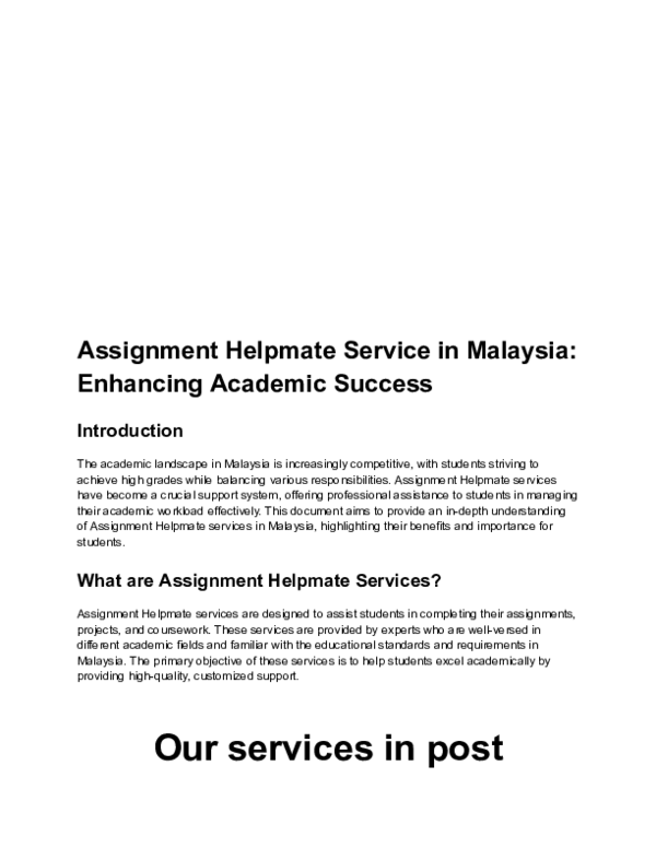 (PDF) Assignment Helpmate Service in Malaysia: Enhancing Academic Success