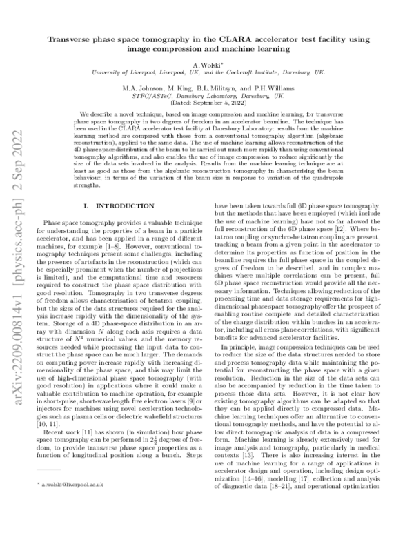 (PDF) Transverse phase space tomography in the CLARA accelerator test ...