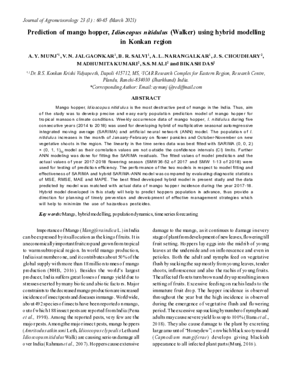(PDF) Prediction of mango hopper, Idioscopus nitidulus (Walker) using ...