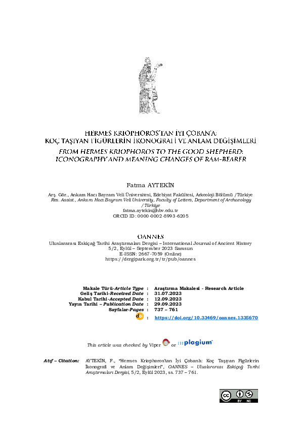 (PDF) Hermes Kriophoros’tan İyi Çoban’a: Koç Taşıyan Figürlerin ...