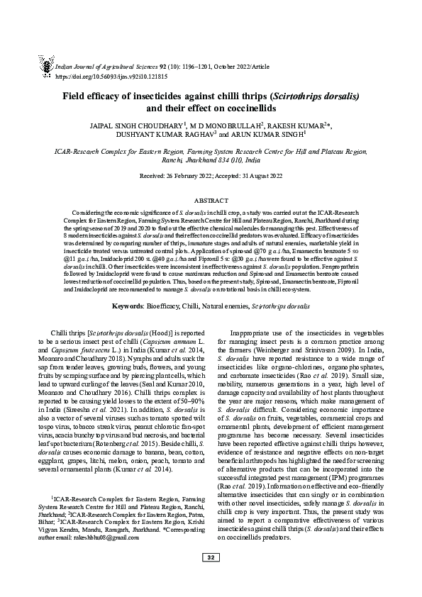 (PDF) Field efficacy of insecticides against chilli thrips ...