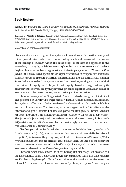 (PDF) Aleix Ruiz-Falqués's review of 'Classical Sanskrit Tragedy. The ...
