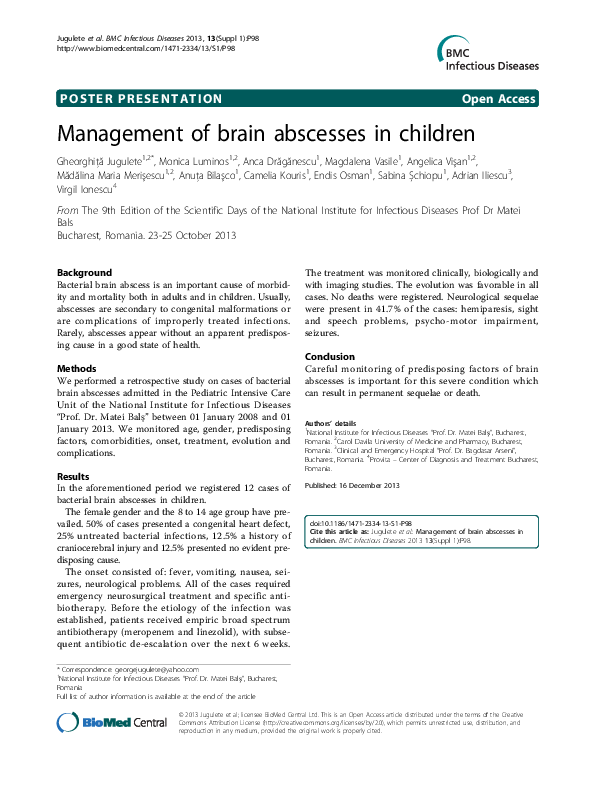 (PDF) Management of brain abscesses in children