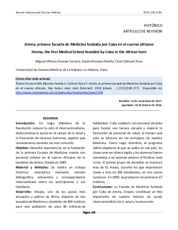 (PDF) Jimma, the first Medical School founded by Cuba in the African horn