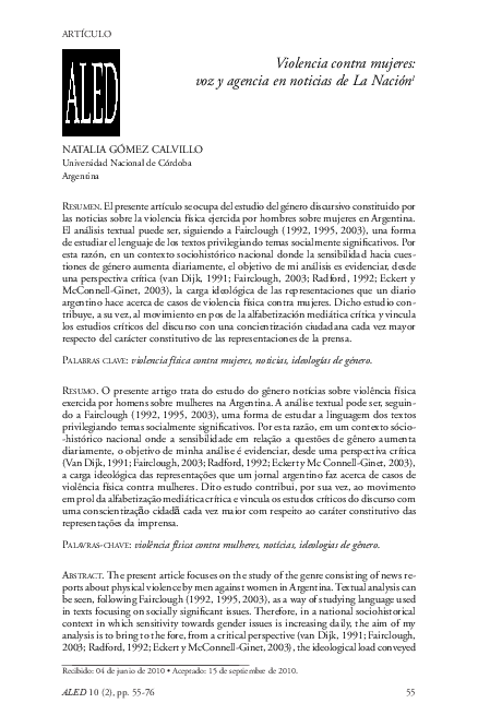 (PDF) Violencia contra mujeres voz y agencia. Natalia Gómez Calvillo