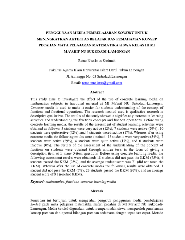 (PDF) Penggunaan Media Pembelajaran Konkrit Untuk Meningkatkan Aktifitas Belajar Dan Pemahaman ...