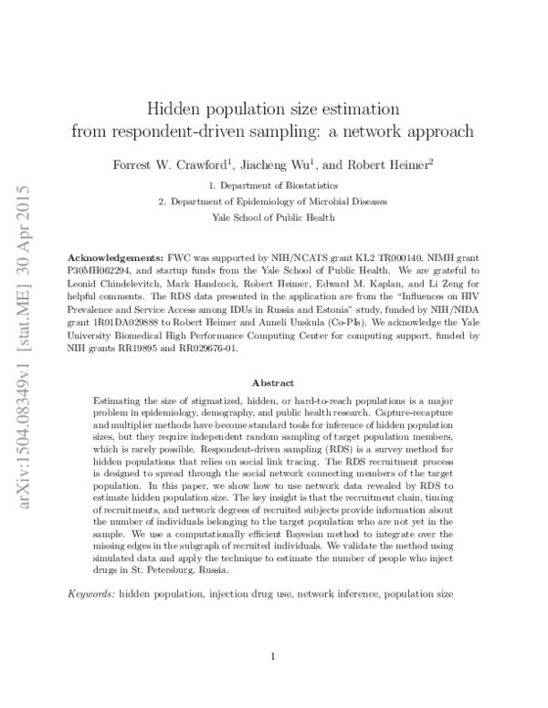 (PDF) Hidden Population Size Estimation From Respondent-Driven Sampling: A Network Approach
