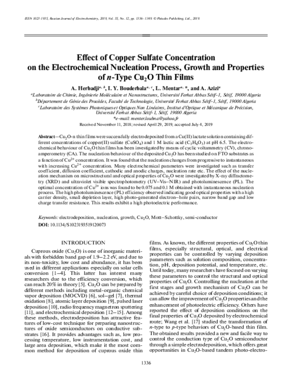 (PDF) Effect of Copper Sulfate Concentration on the Electrochemical ...