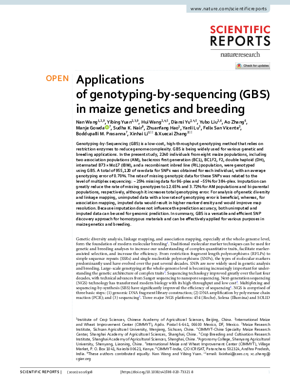 (PDF) Applications of genotyping-by-sequencing (GBS) in maize genetics and breeding