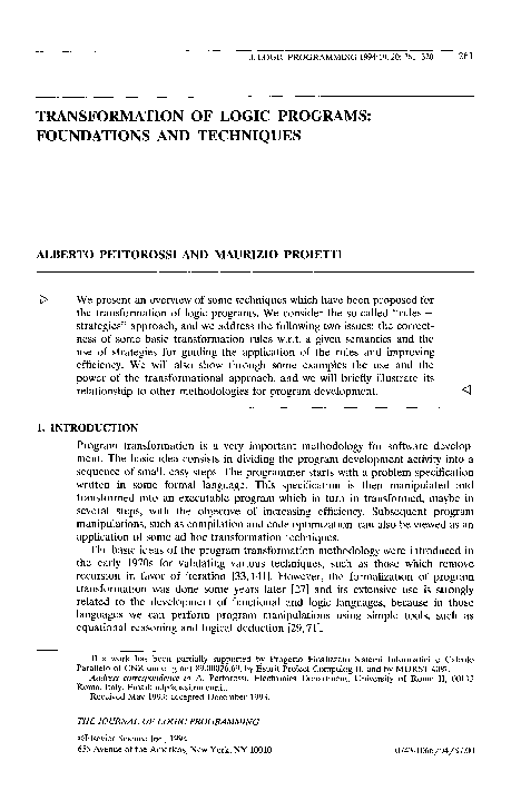 (PDF) Transformation of logic programs: Foundations and techniques