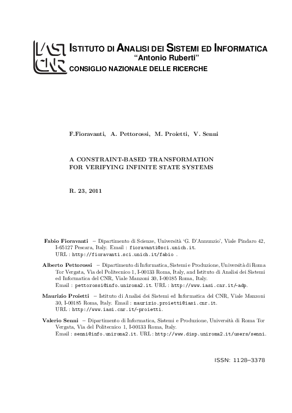 Pdf A Constraint Based Transformation For Verifying Infinite State Systems