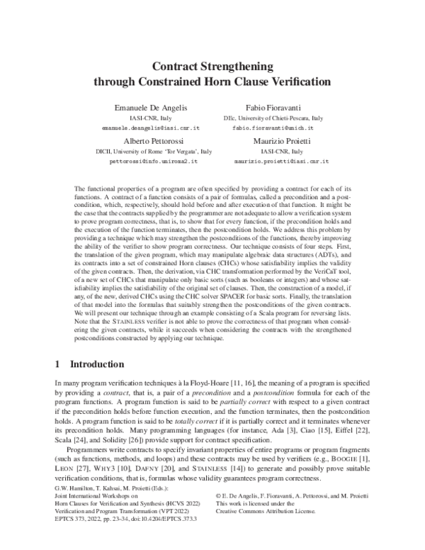 (PDF) Strengthening Contracts via Constrained Horn Clause Verification