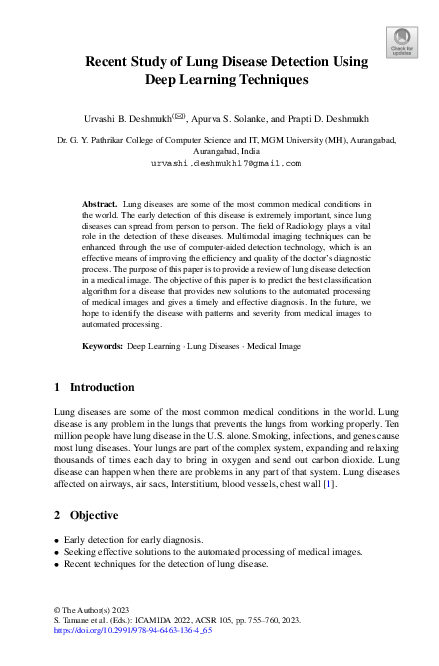 (PDF) Recent Study of Lung Disease Detection Using Deep Learning Techniques