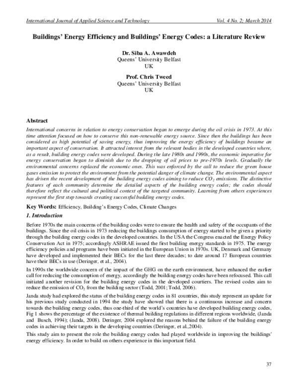 (PDF) Buildings’ energy efficiency and building energy codes: a ...