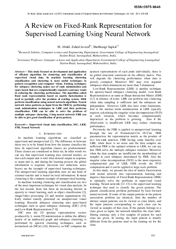 (PDF) A Review on Fixed-Rank Representation for Supervised Learning Using Neural Network