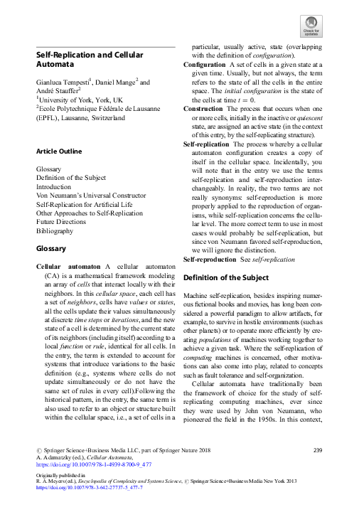 (PDF) Self-Replication and Cellular Automata