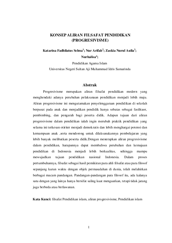 (PDF) KONSEP ALIRAN FILSAFAT PENDIDIKAN (PROGRESIVISME