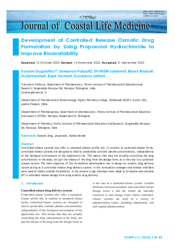 (PDF) Development of Controlled Release Osmotic Drug Formulation by ...