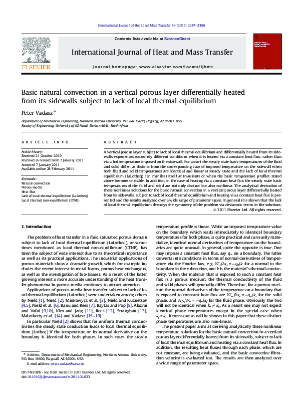 (PDF) Basic natural convection in a vertical porous layer ...