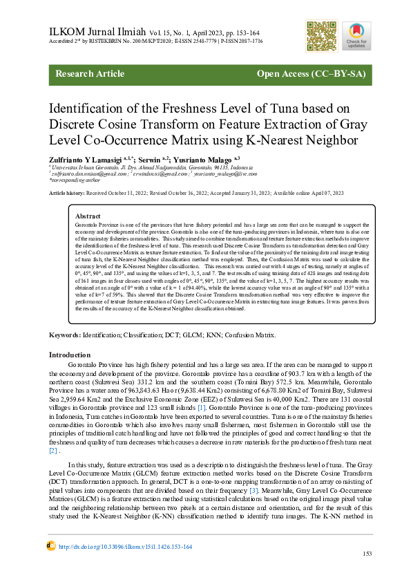(PDF) Identification of the Freshness Level of Tuna based on Discrete Cosine Transform on ...
