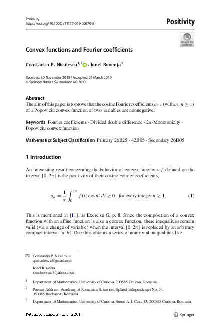 (PDF) Convex functions and Fourier coefficients