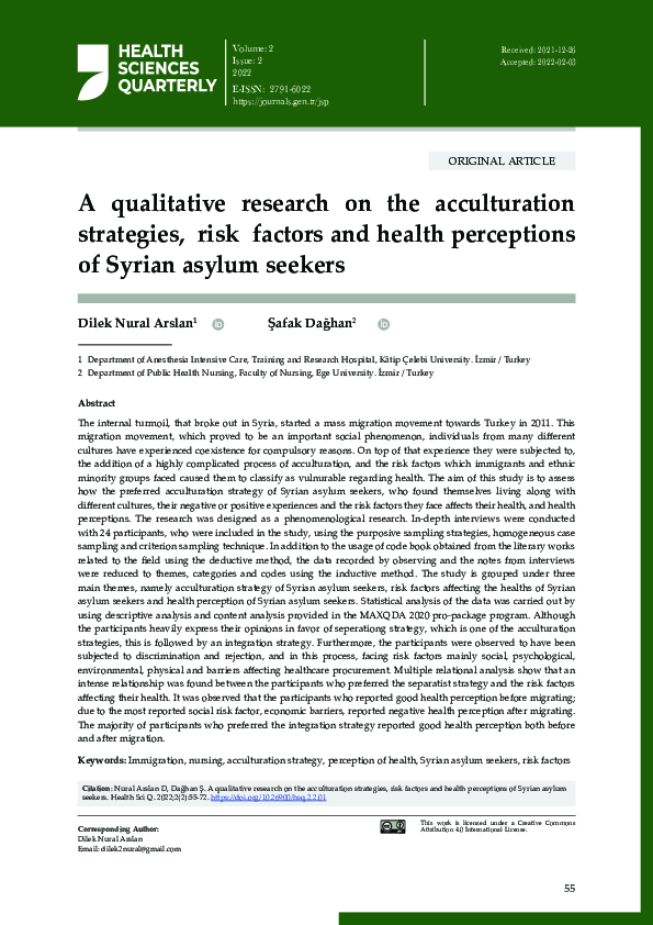 (PDF) A qualitative research on the acculturation strategies, risk ...