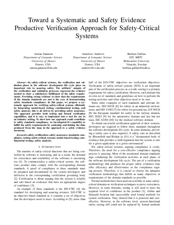 (PDF) Toward a Systematic and Safety Evidence Productive Verification ...