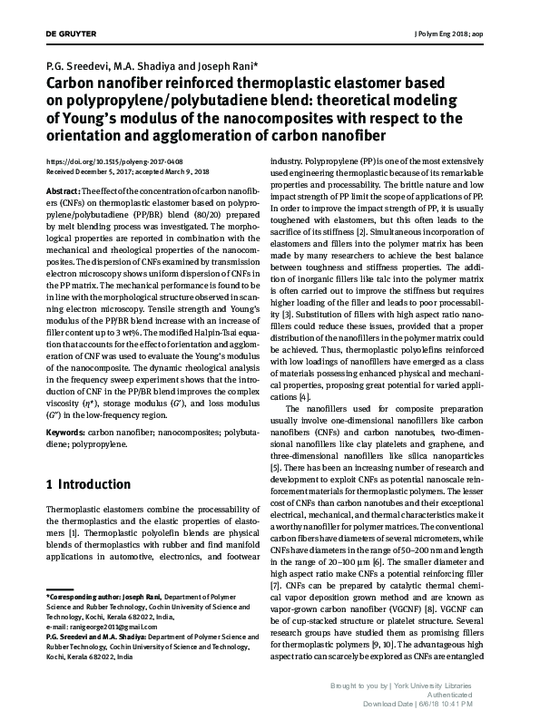 (PDF) Carbon nanofiber reinforced thermoplastic elastomer based on polypropylene/polybutadiene ...
