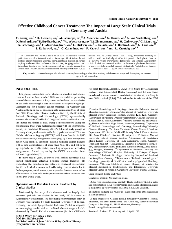 (PDF) Effective childhood cancer treatment: The impact of large scale ...