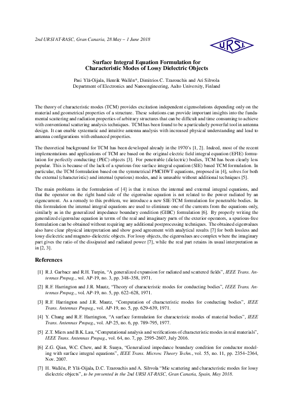 (PDF) Surface Integral Equation Formulation for Characteristic Modes of ...