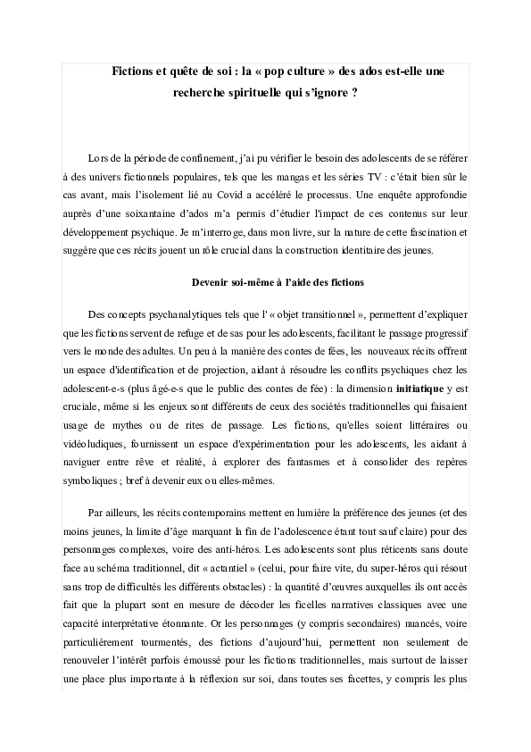 (PDF) Fictions et quete de soi
